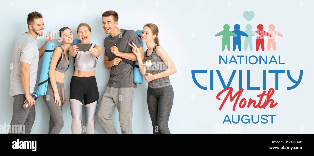 Banner for National Civility Month with group of sporty people Stock Photo - Alamy