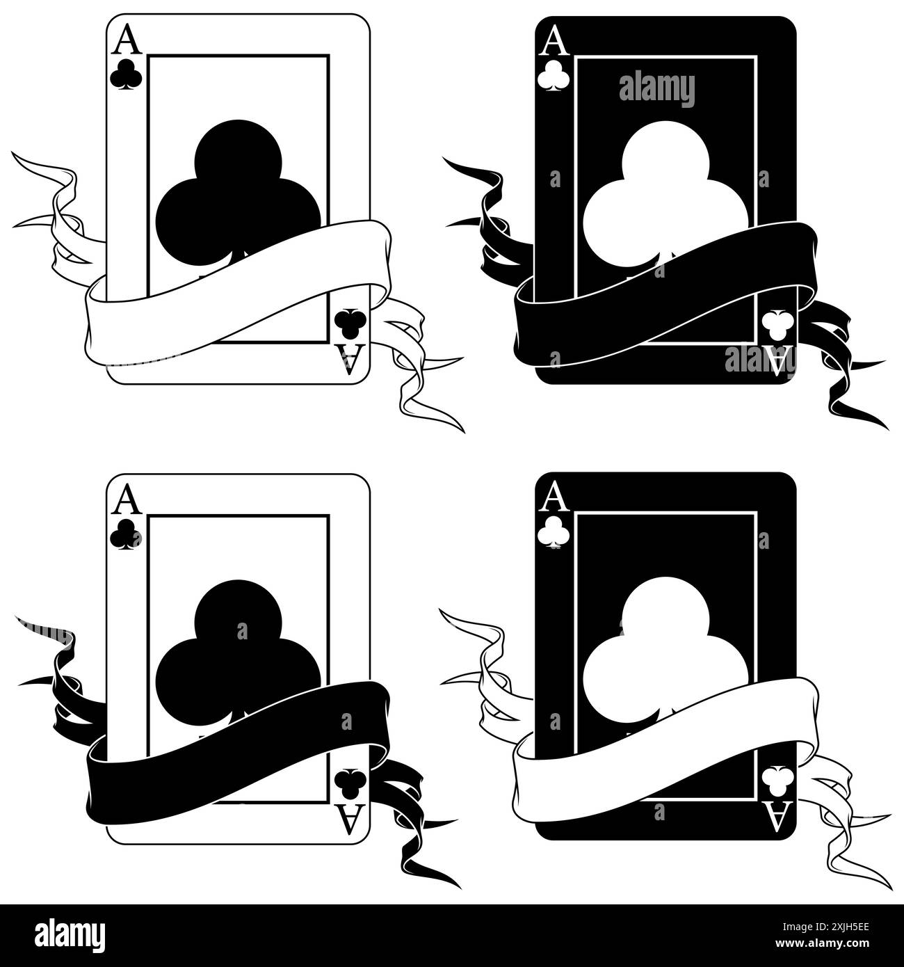 vector design of poker cards with ribbons, clover poker symbols Stock ...