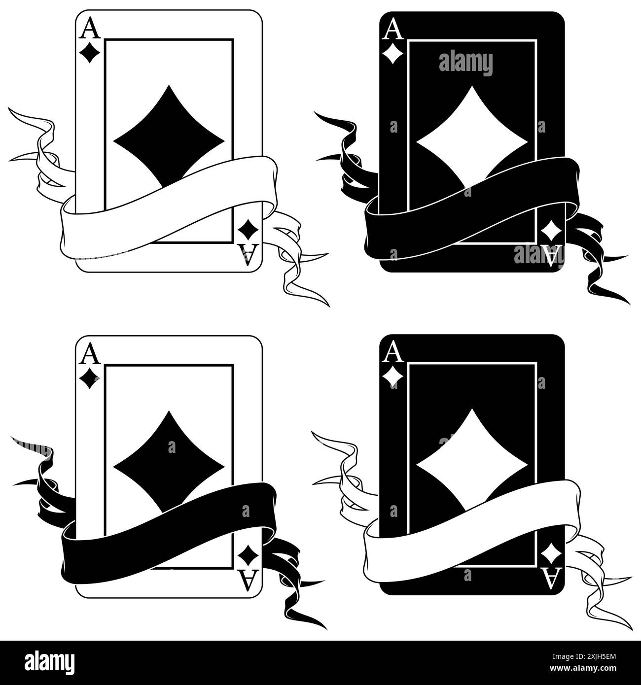 vector design of poker cards with ribbons, diamond poker symbols Stock ...