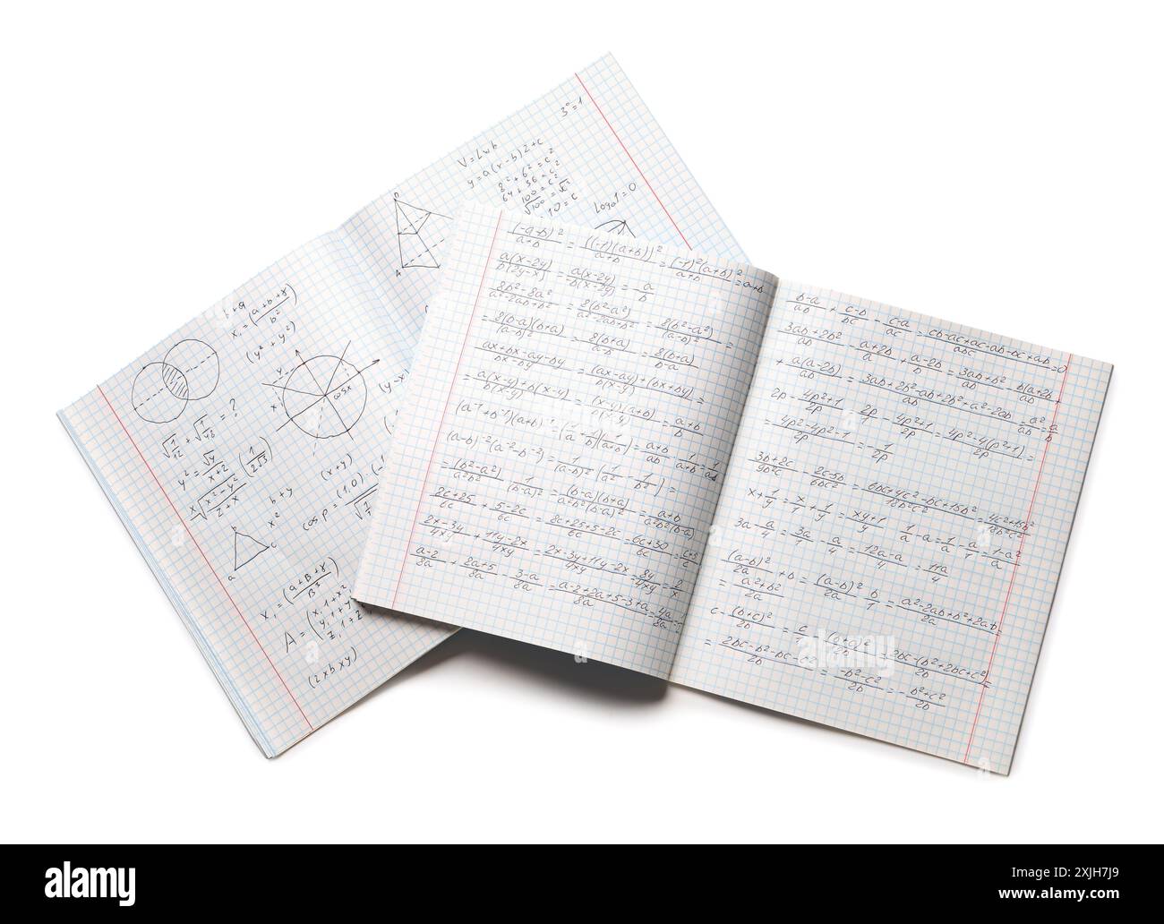Copybooks with handwritten maths formulas isolated on white background ...