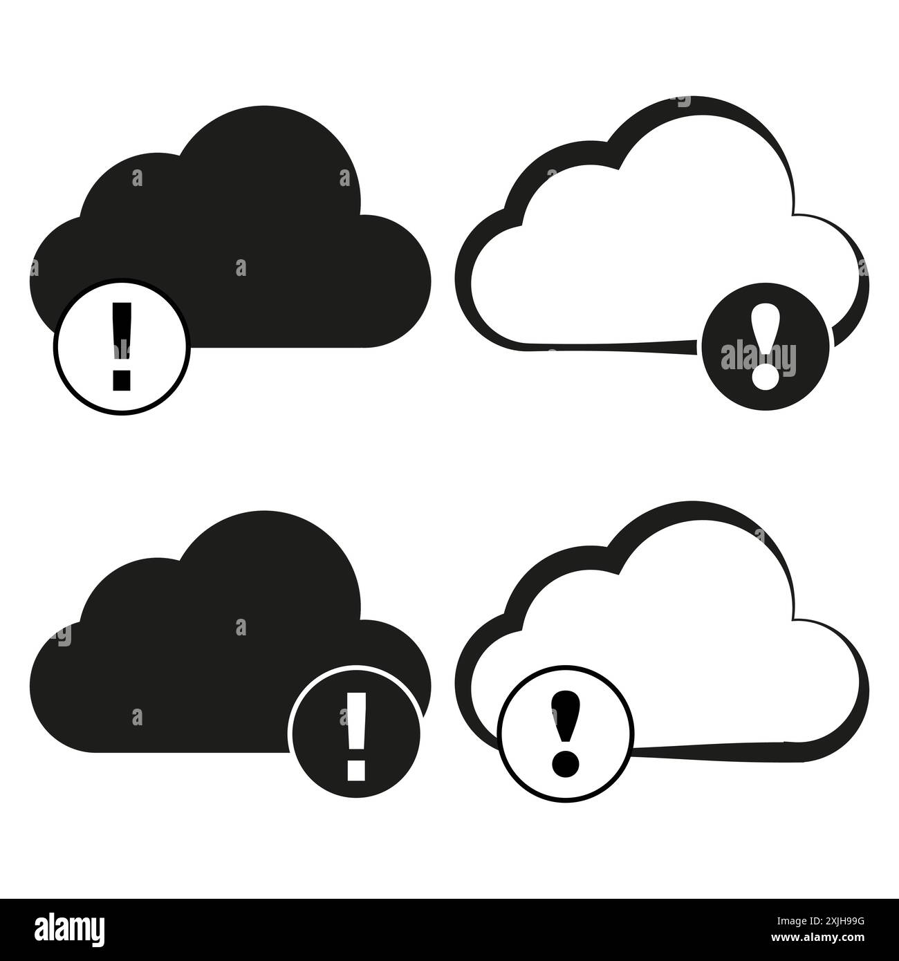 Cloud alert icons. Exclamation mark symbols. Vector warning signs ...