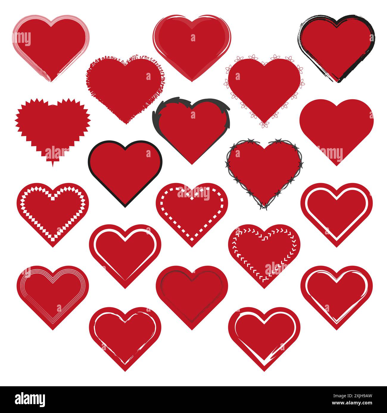 Red heart icons. Variety of heart designs. Black white accents. Vector ...