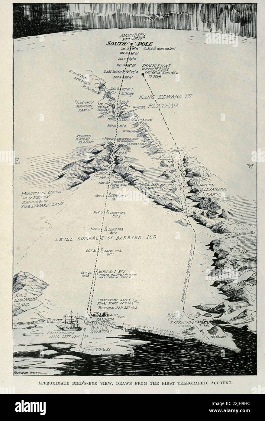 Vintage Polar Exploration map of the Route of Amundsen to the South ...