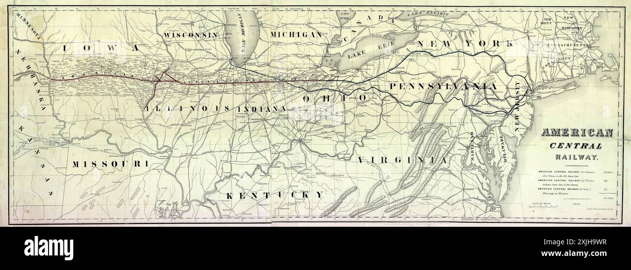 Vintage Map of American Central Railway. 1866. concentrated along the ...