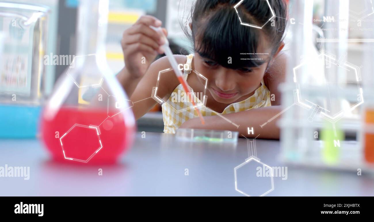Conducting science experiment, child with beakers and test tubes, image ...