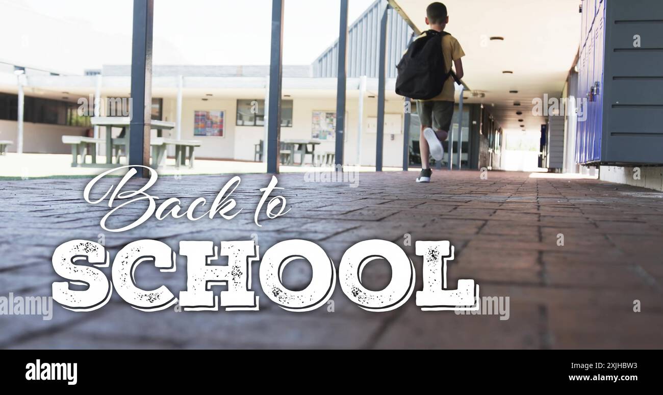 Walking with backpack, student entering school building, back to school ...