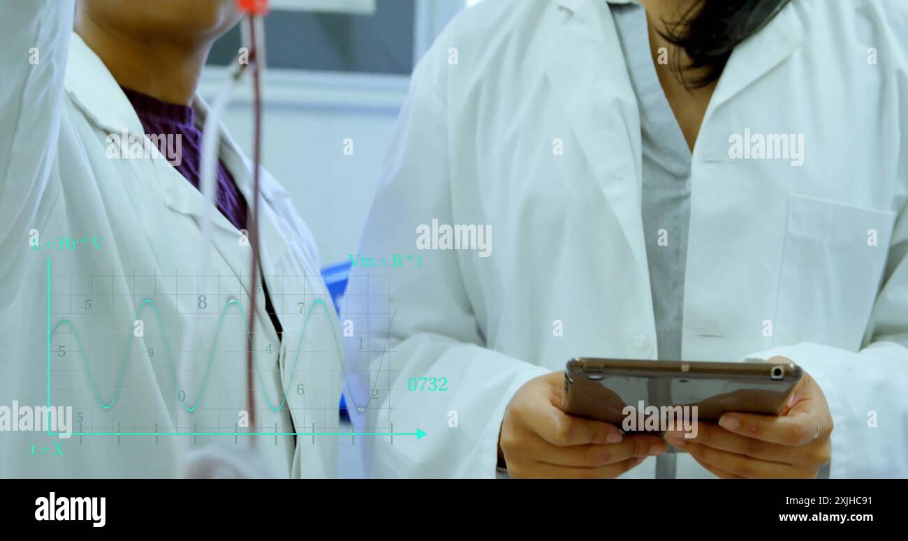 Image of scientific data processing over diverse scientists in ...