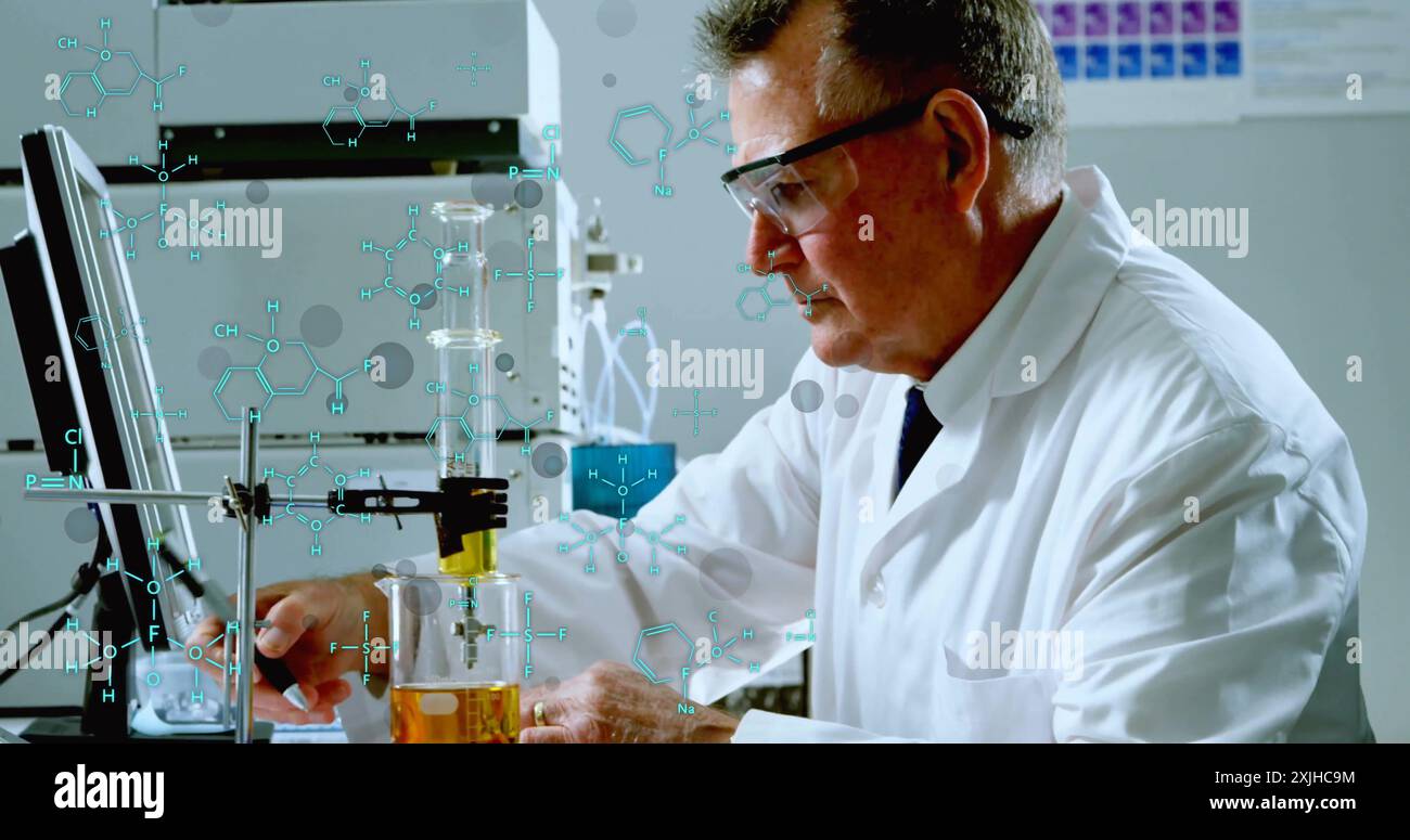 Image of scientific data processing over caucasian male scientist in ...