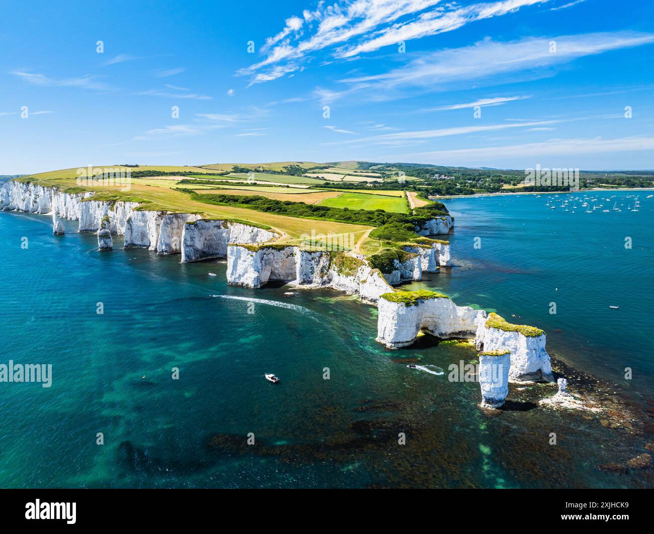 White Cliffs of Old Harry Rocks Jurassic Coast from a drone, Dorset ...