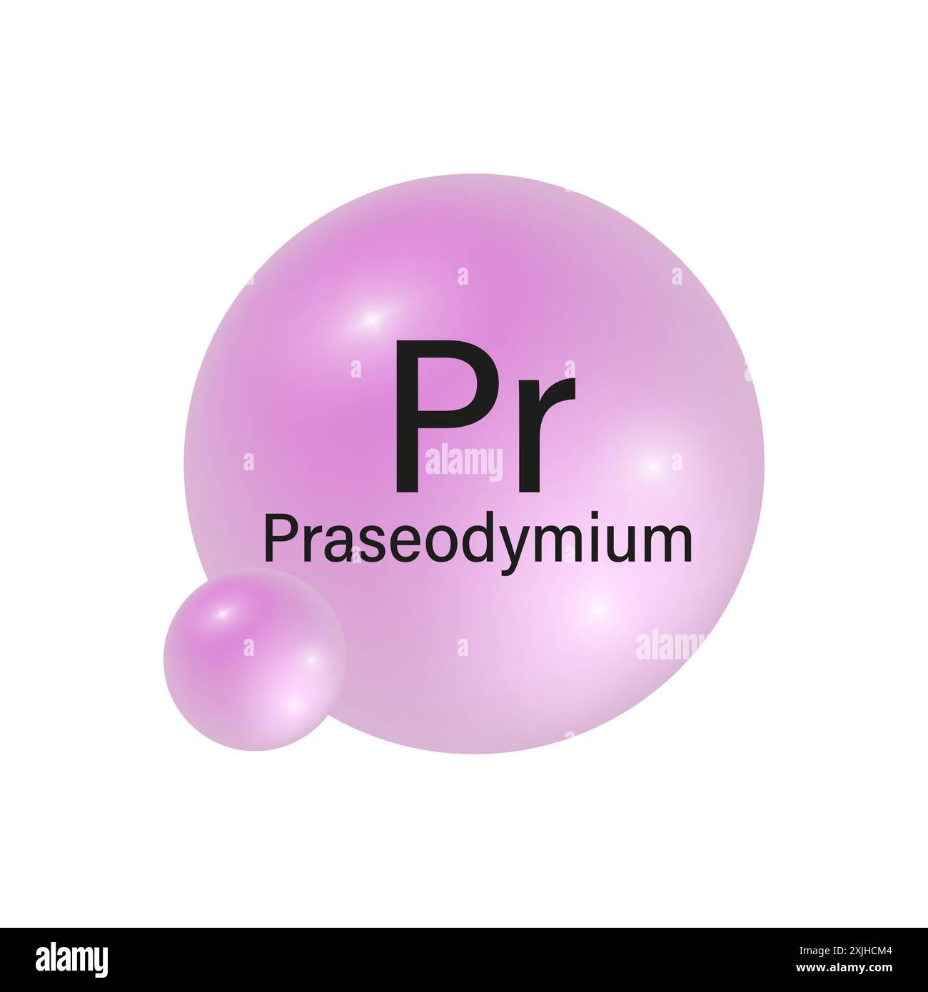 Praseodymium element symbol. Purple spherical representation. Chemical ...