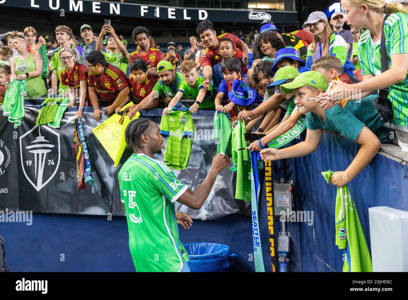 Seattle, Washington, USA. 17th July, 2024. Seattle Sounder player JONATHAN BELL #15 signs ...