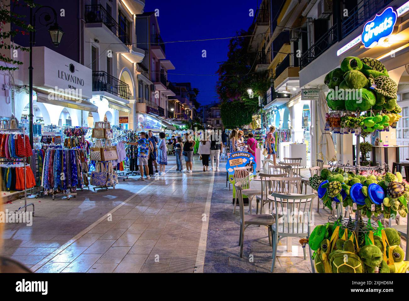 Zakynthos, Greece - June 6 2024: Urban night view of the beautiful ...