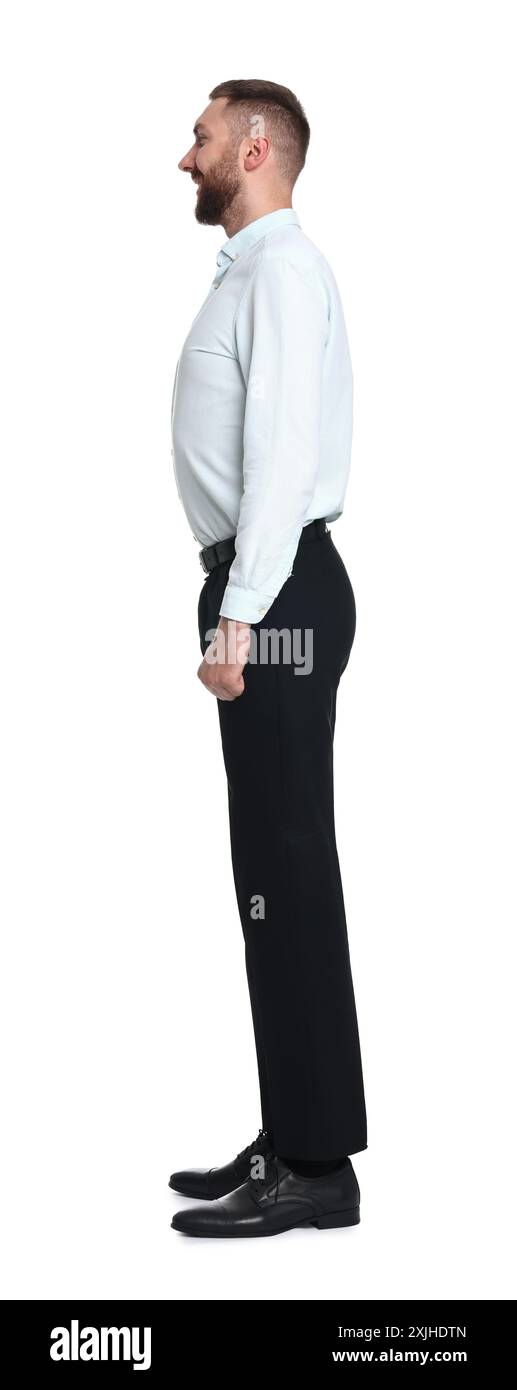 Man with good posture on white background Stock Photo - Alamy