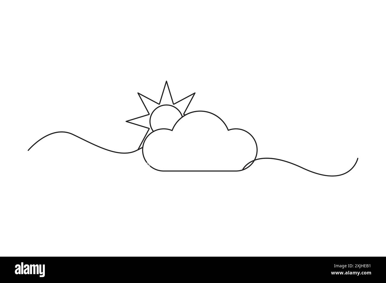 Sun and cloud icon. Minimalist weather symbol. Black line drawing ...