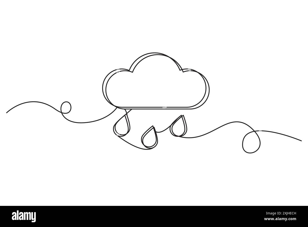 Cloud with raindrops. Continuous line art. Minimalist weather icon ...