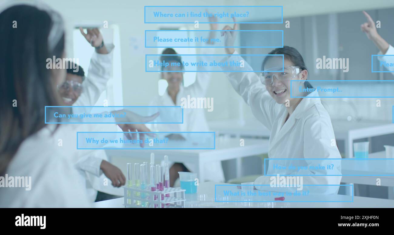 Image of ai data processing over diverse students in laboratory Stock ...