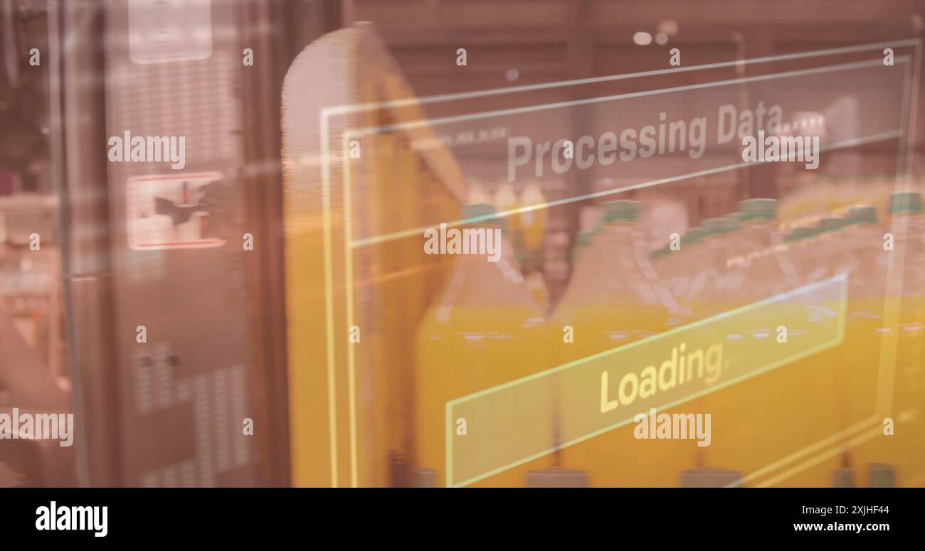 Processing data and loading image over worker in warehouse Stock Photo ...