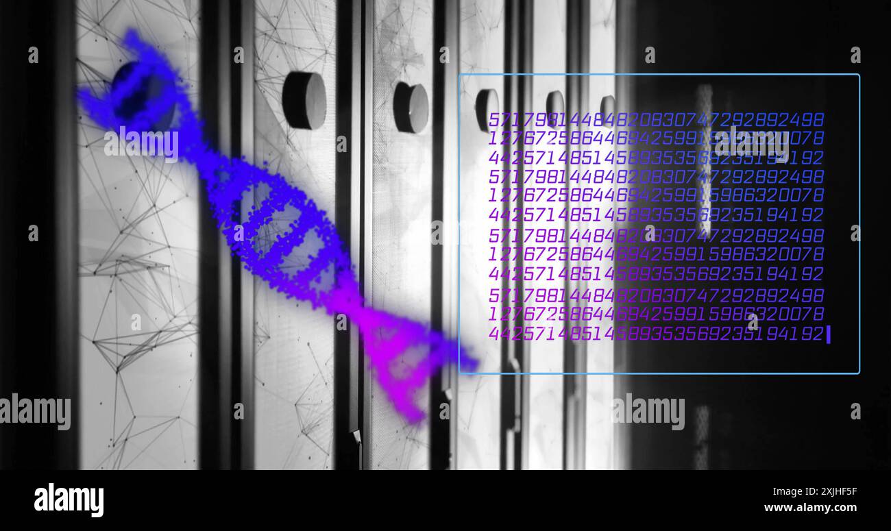 Image of dna strands with data processing and network of connections ...