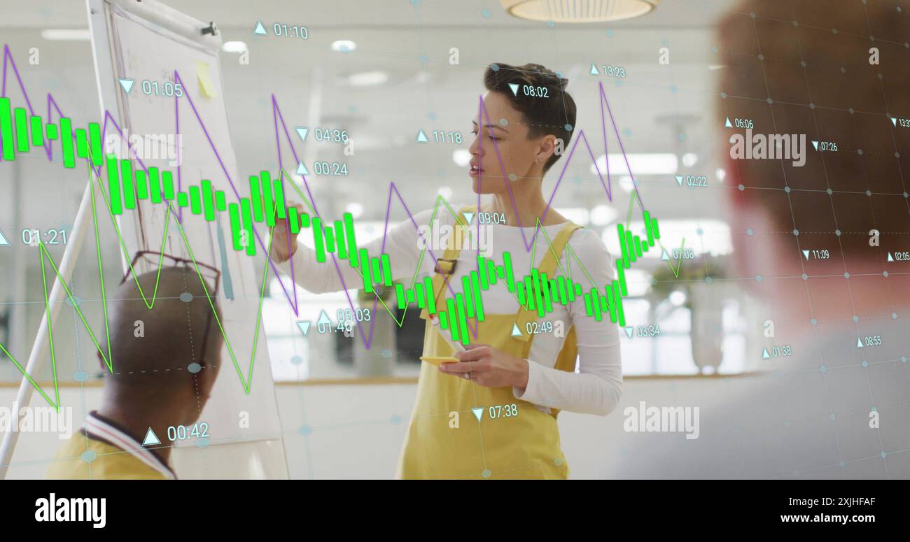 Image of graph processing data over biracial casual businesswoman ...