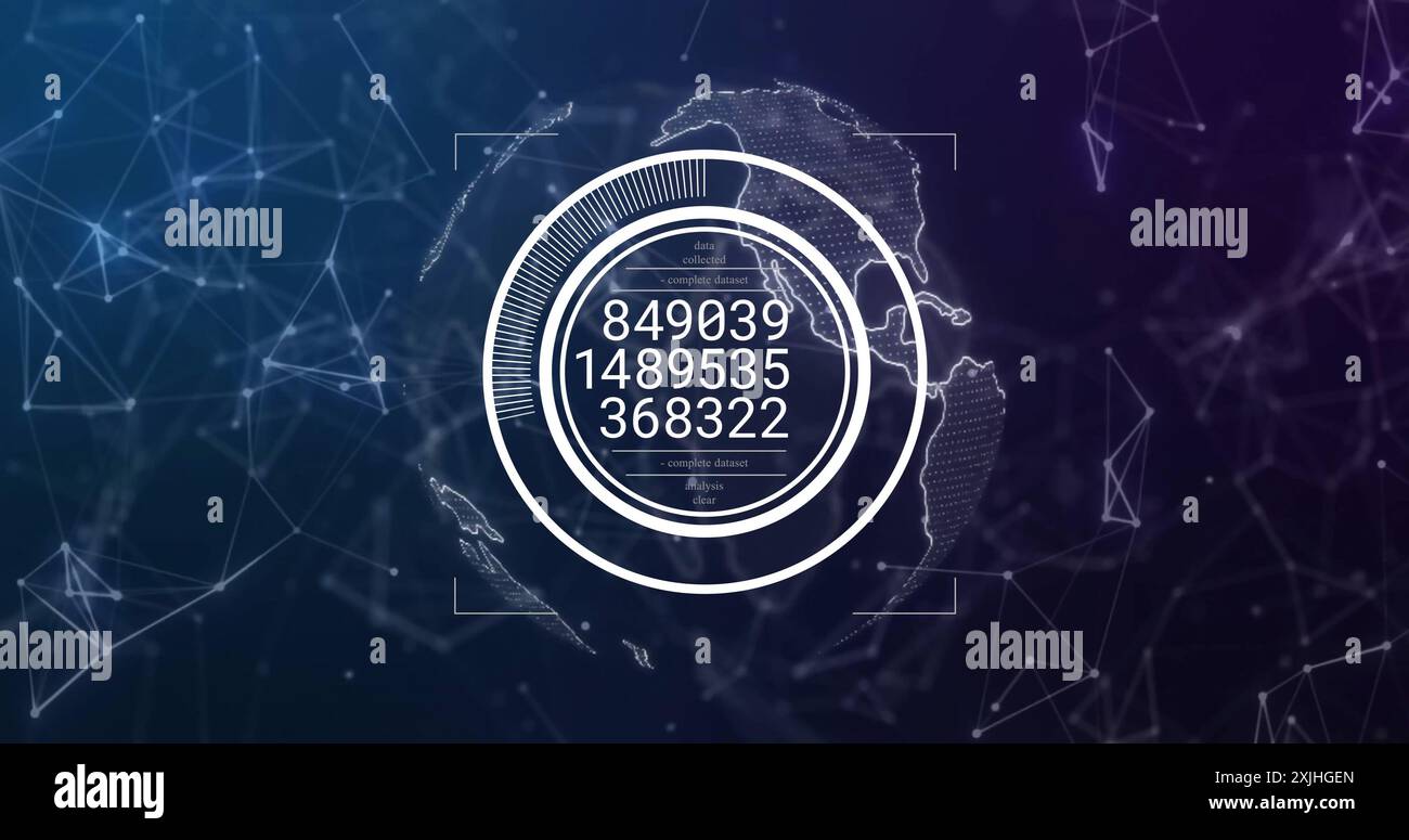Image of scope scanning with data processing over globe and connections ...