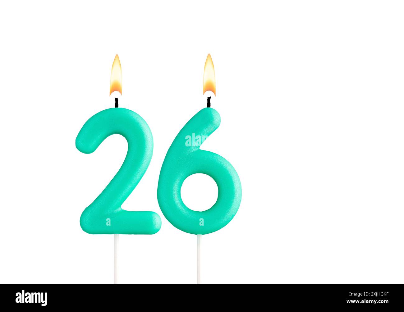 Birthday number 26 - Green birthday candle on white background Stock ...
