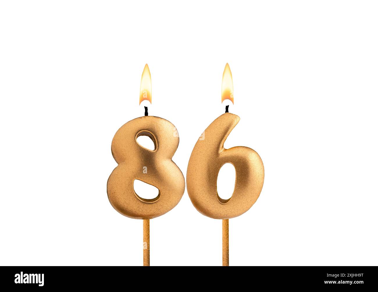 Birthday number 86 - Golden candle on white background Stock Photo - Alamy
