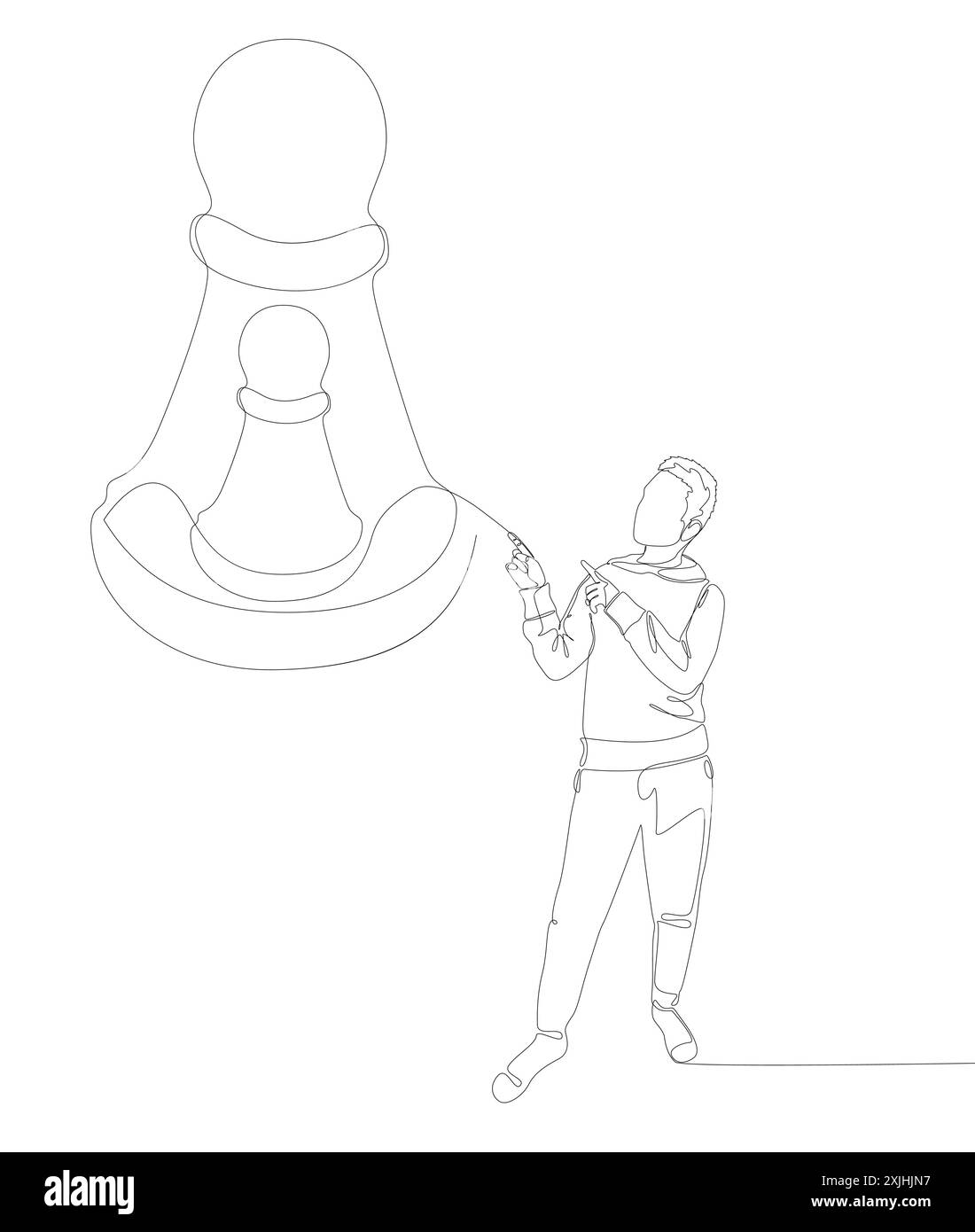One continuous line of Man pointing with finger at pawn, chess piece ...