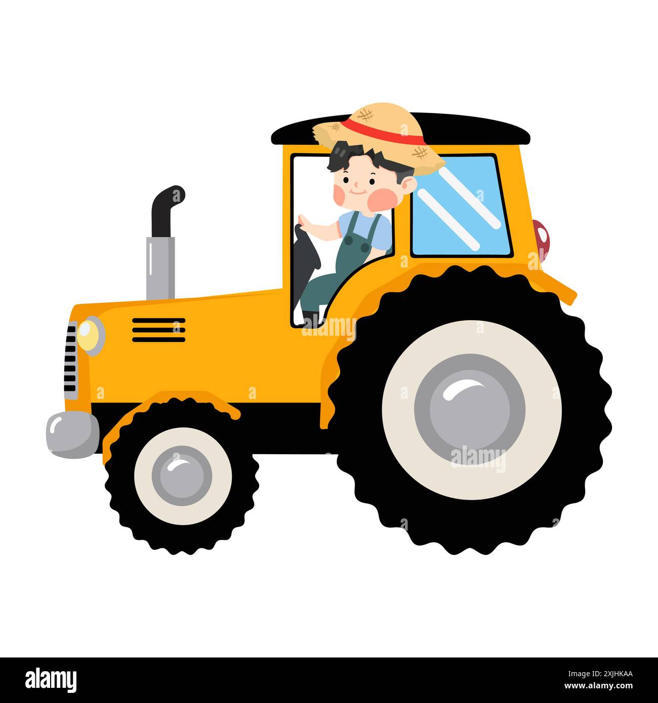 Farmer drive Yellow Tractor cartoon flat Stock Photo - Alamy