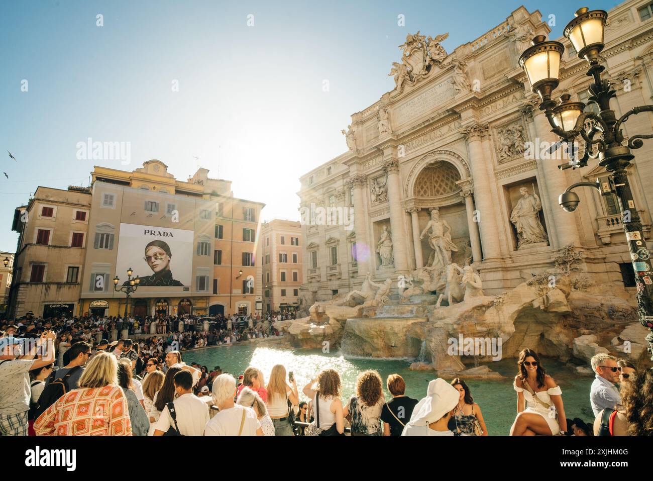 Rome, Italy - 04 October 2022: Trevi fountain with people in center of ...