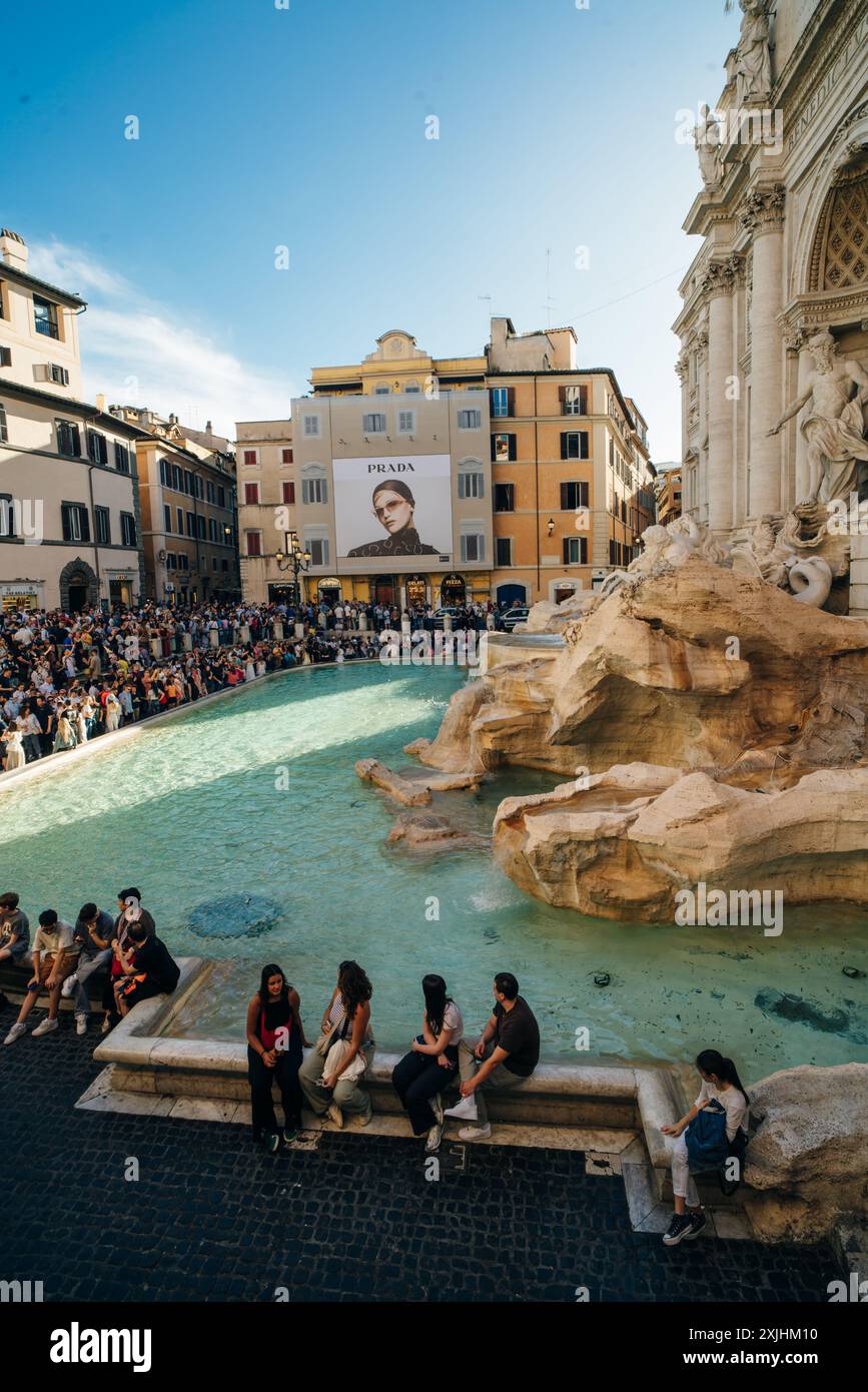 Rome, Italy - 04 October 2022: Trevi fountain with people in center of ...