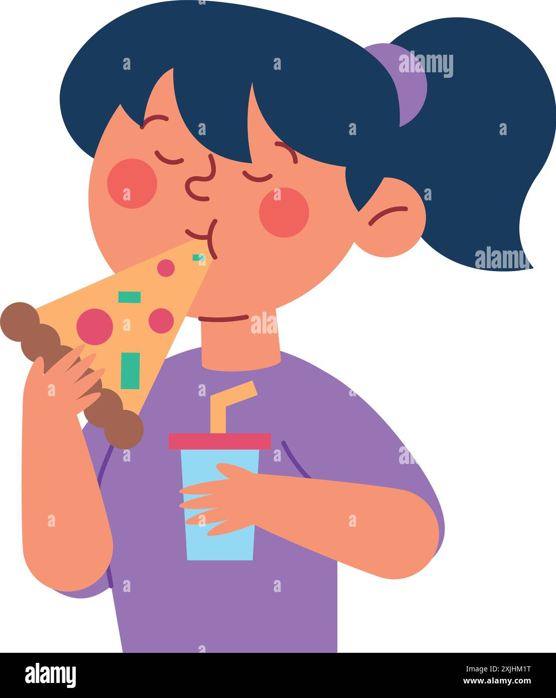 girl eating pizza with soda cartoon Stock Vector Image & Art - Alamy