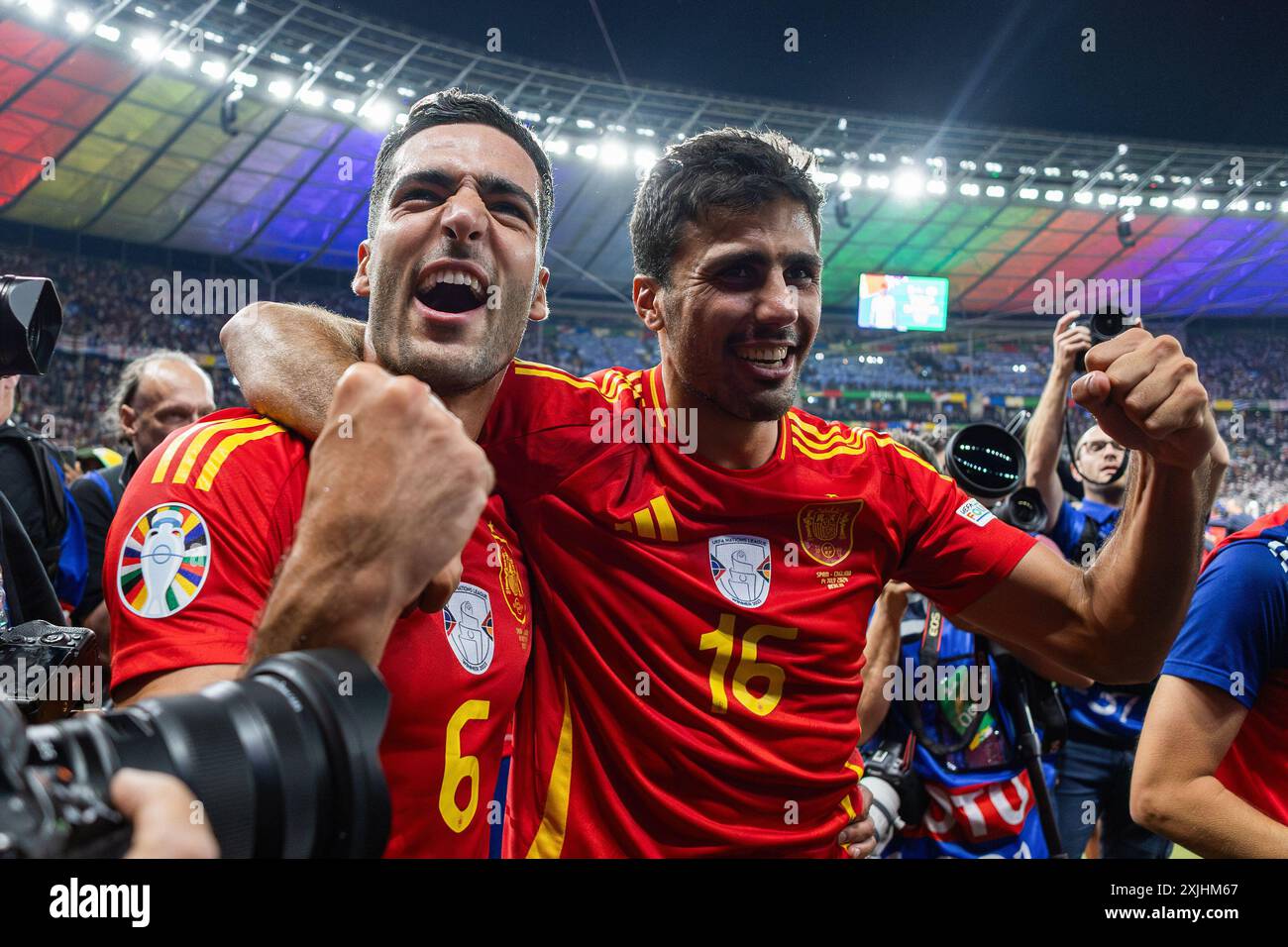 Berlin, Germany. 14th July, 2024. Mikel Merino (L) and Rodrigo ...