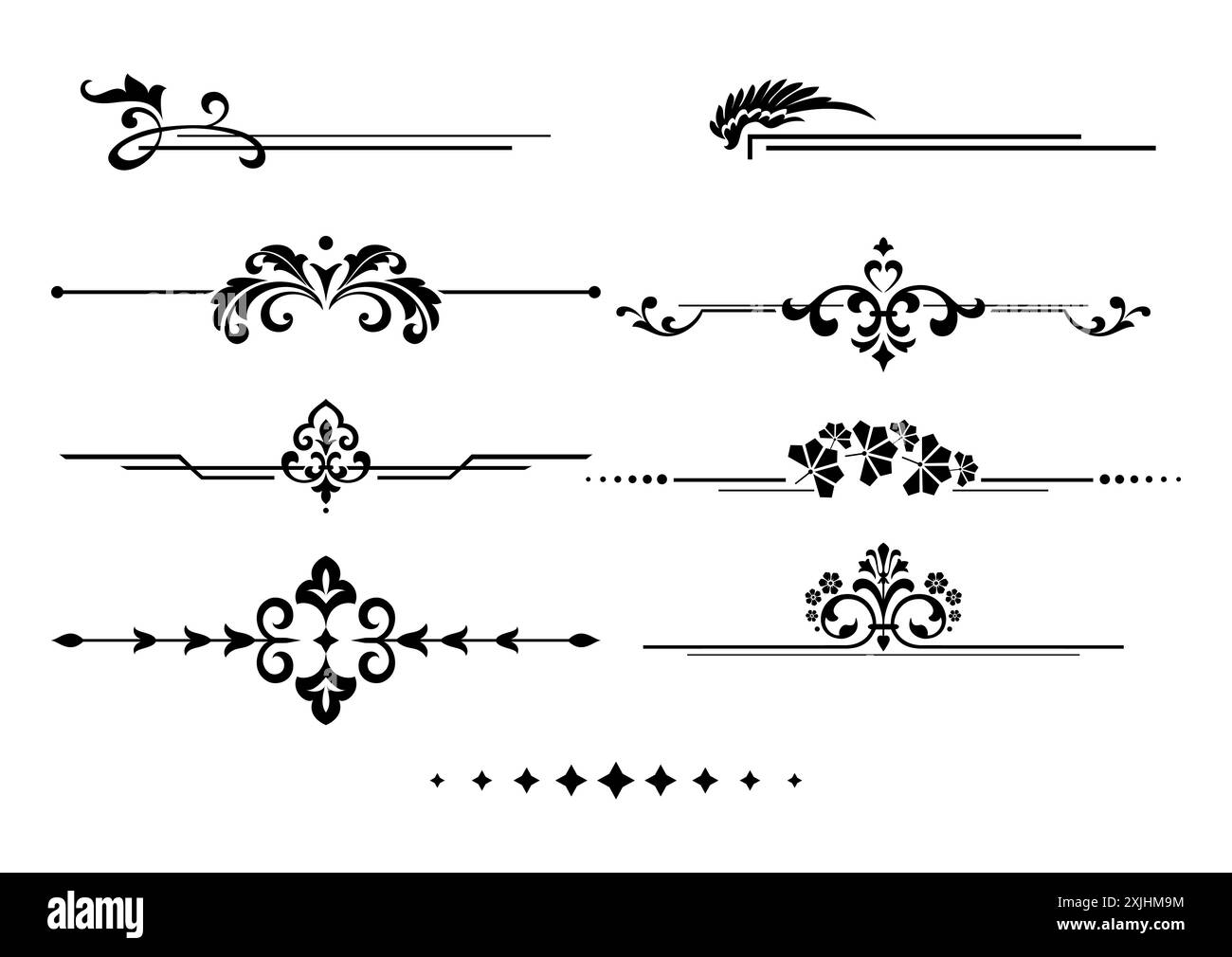 Vintage set of decorative elements. Black separators on a white ...