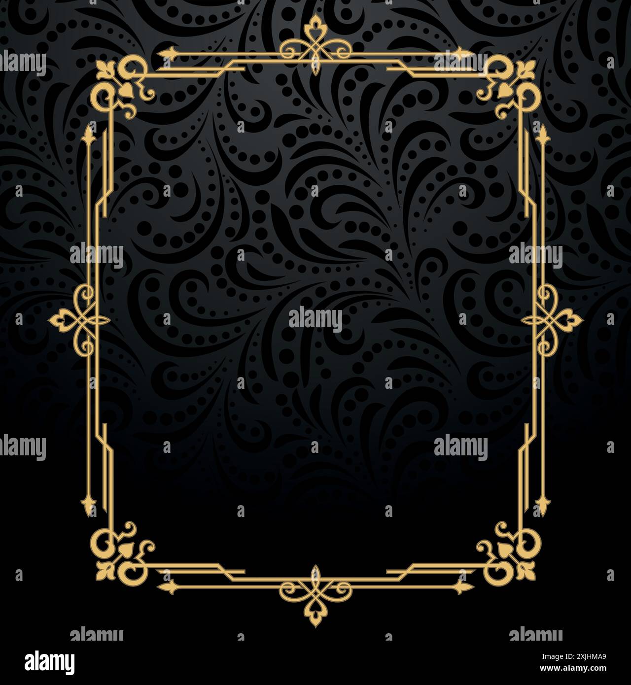 Vintage gold frame on the black background. Damascus antique ornament ...