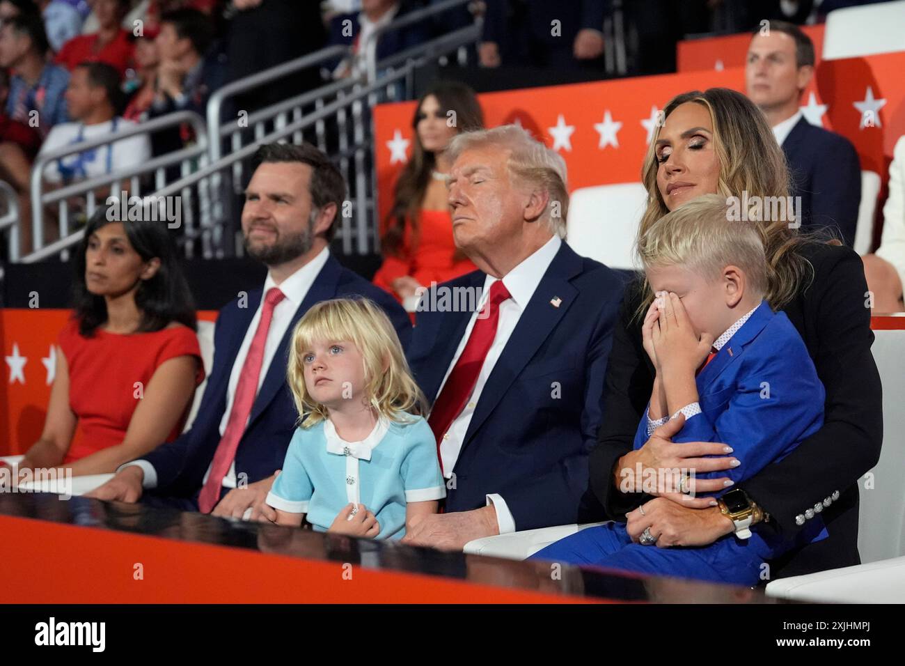 Republican presidential candidate former President Donald Trump sits ...