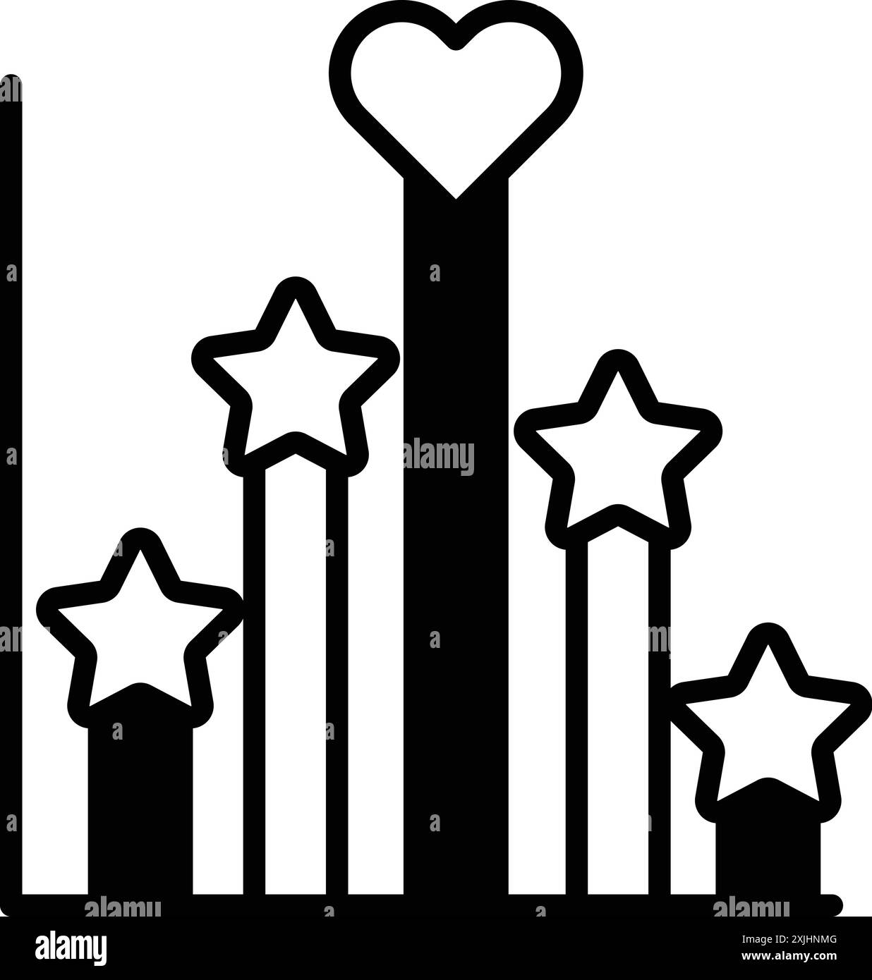 A black and white drawing of a heart with five stars surrounding it ...