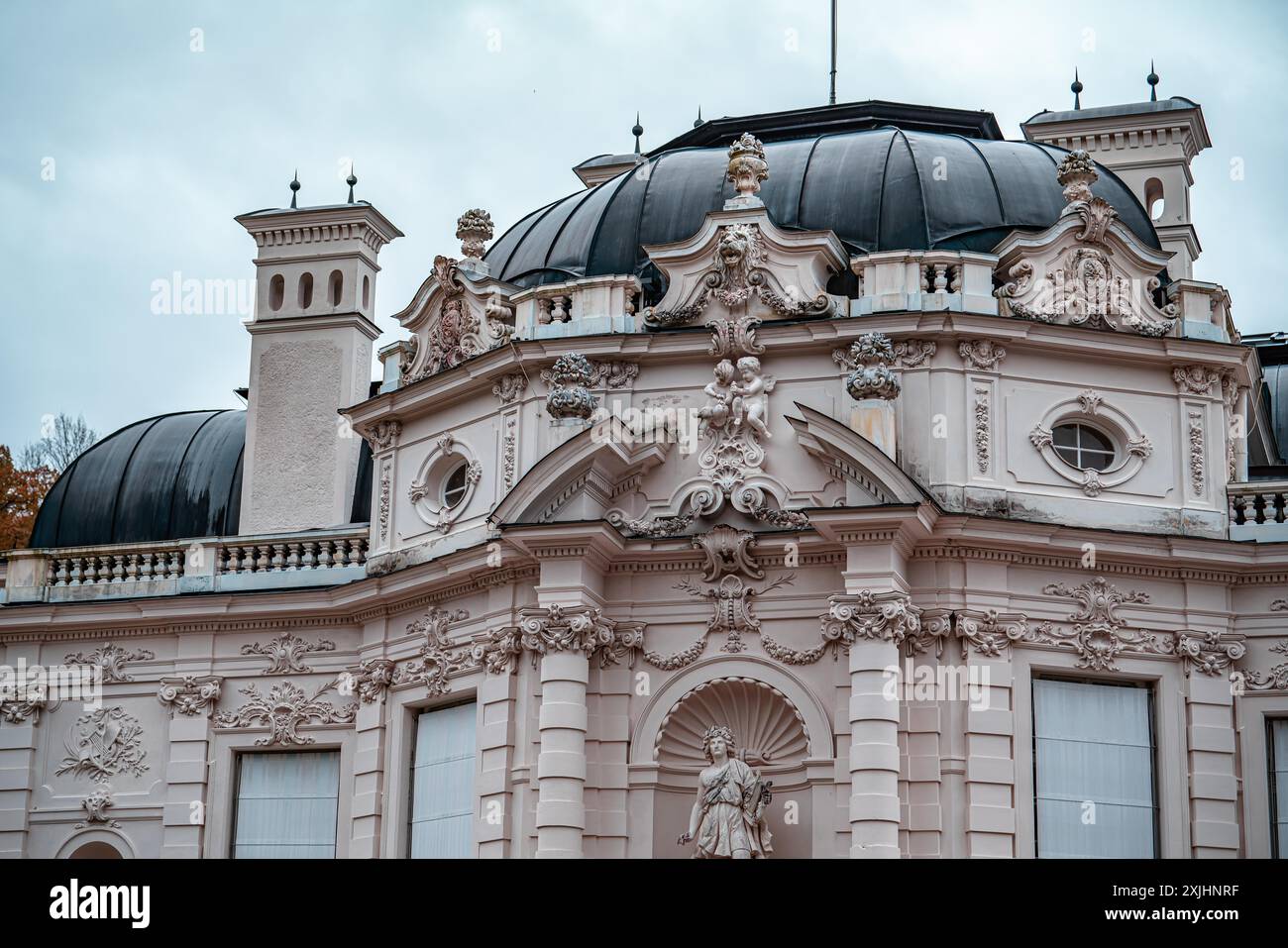 Germany - Nov 07, 2023: Ornate details and sculptures adorn the pale ...