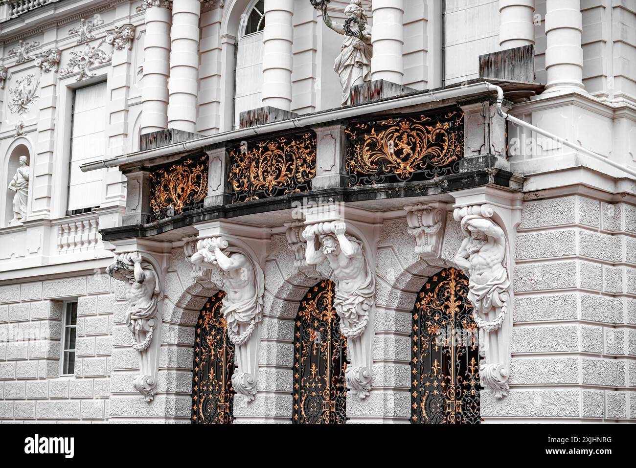 Germany - Nov 07, 2023: White building with intricate gold and black ...