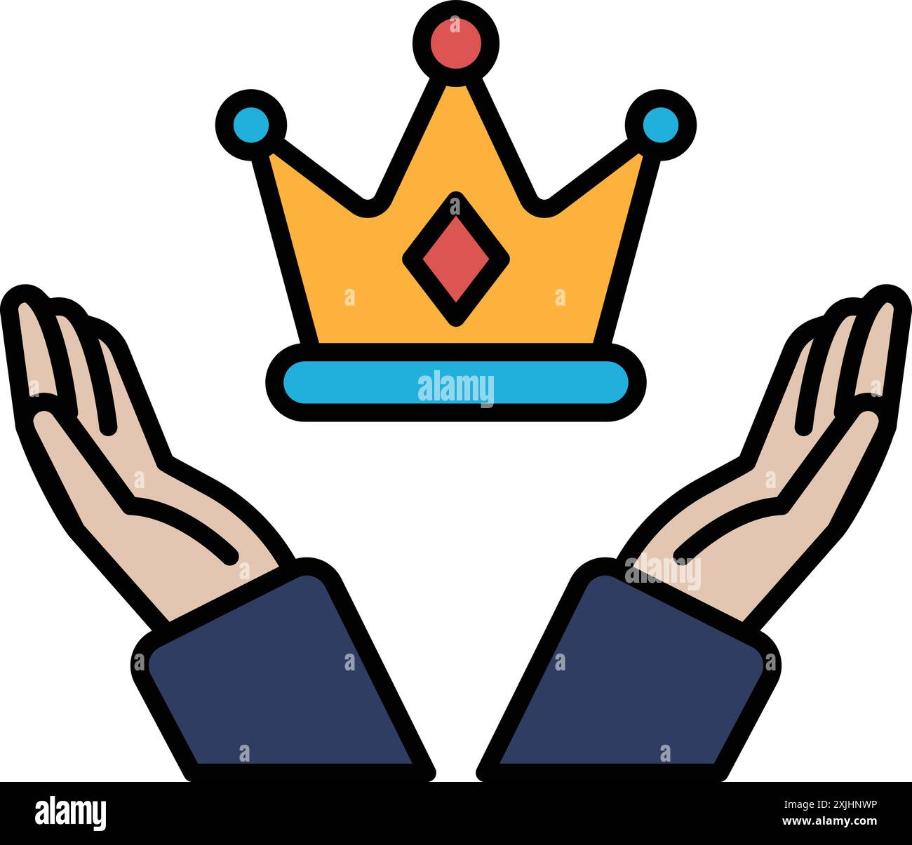 A black and white image of two hands holding a crown. Concept of ...