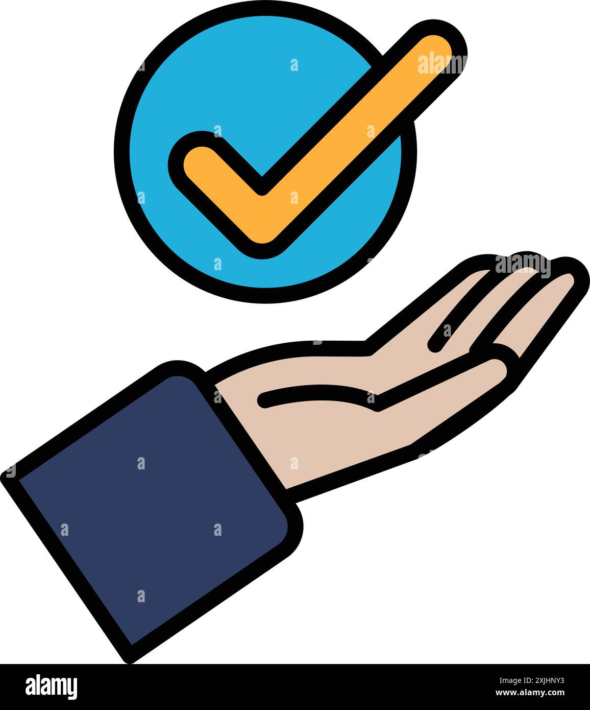 A hand holding a check mark symbol. The hand is holding the symbol in a ...