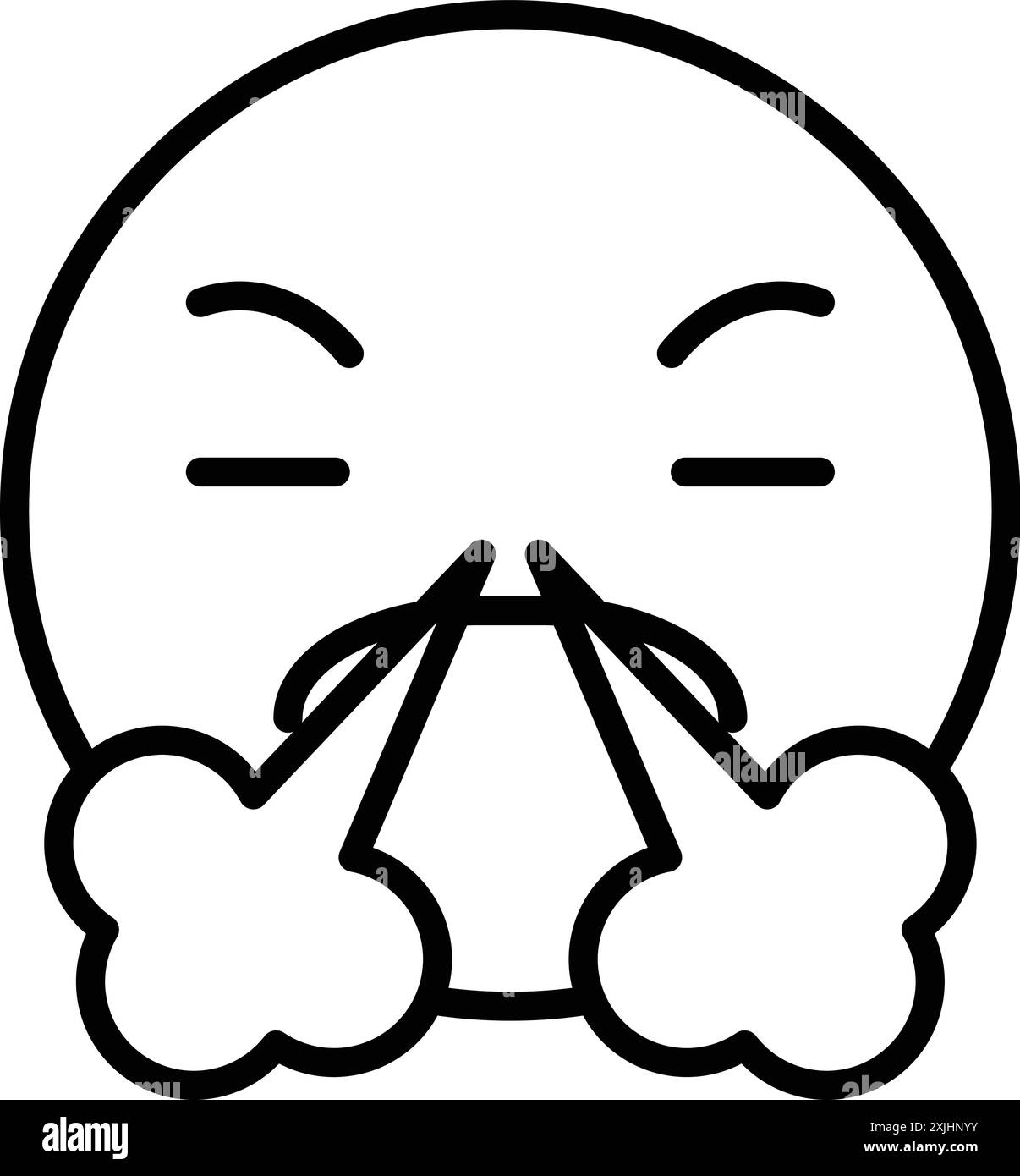 A black and white drawing of a person with a sneeze. The person is ...