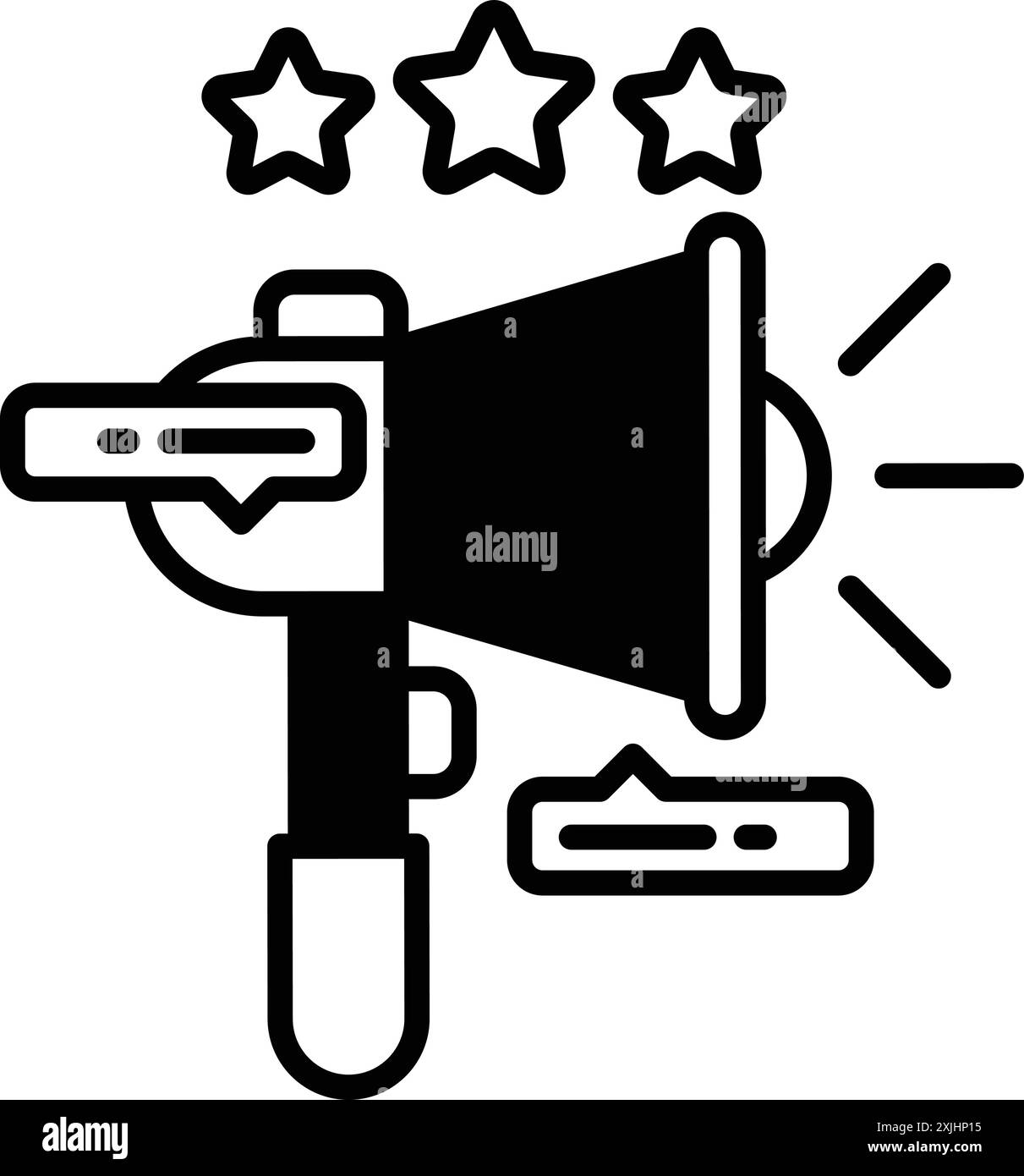 A black and white image of a microphone with three stars surrounding it ...