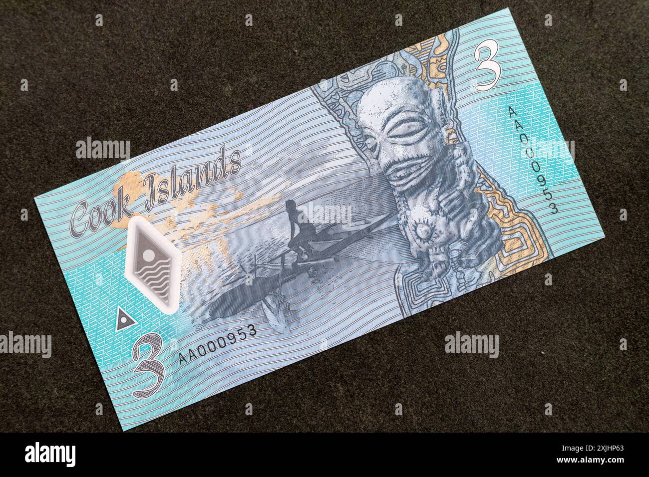 Angled View of Cook Islands Three Dollar Bill - Reverse Side Stock ...