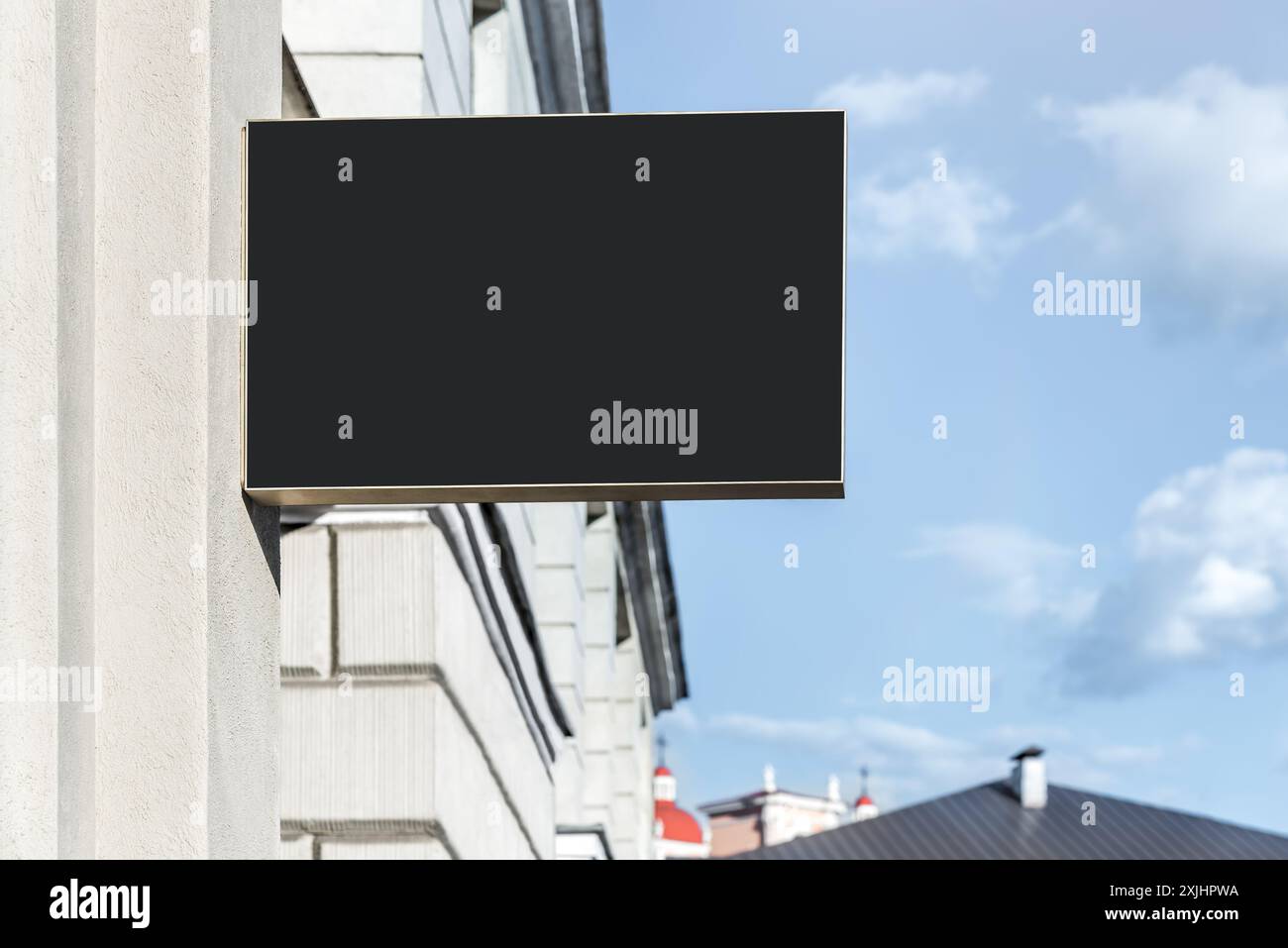 Blank Mock-up Of Restaurant Black Signboard Hanging On A Wall Stock ...