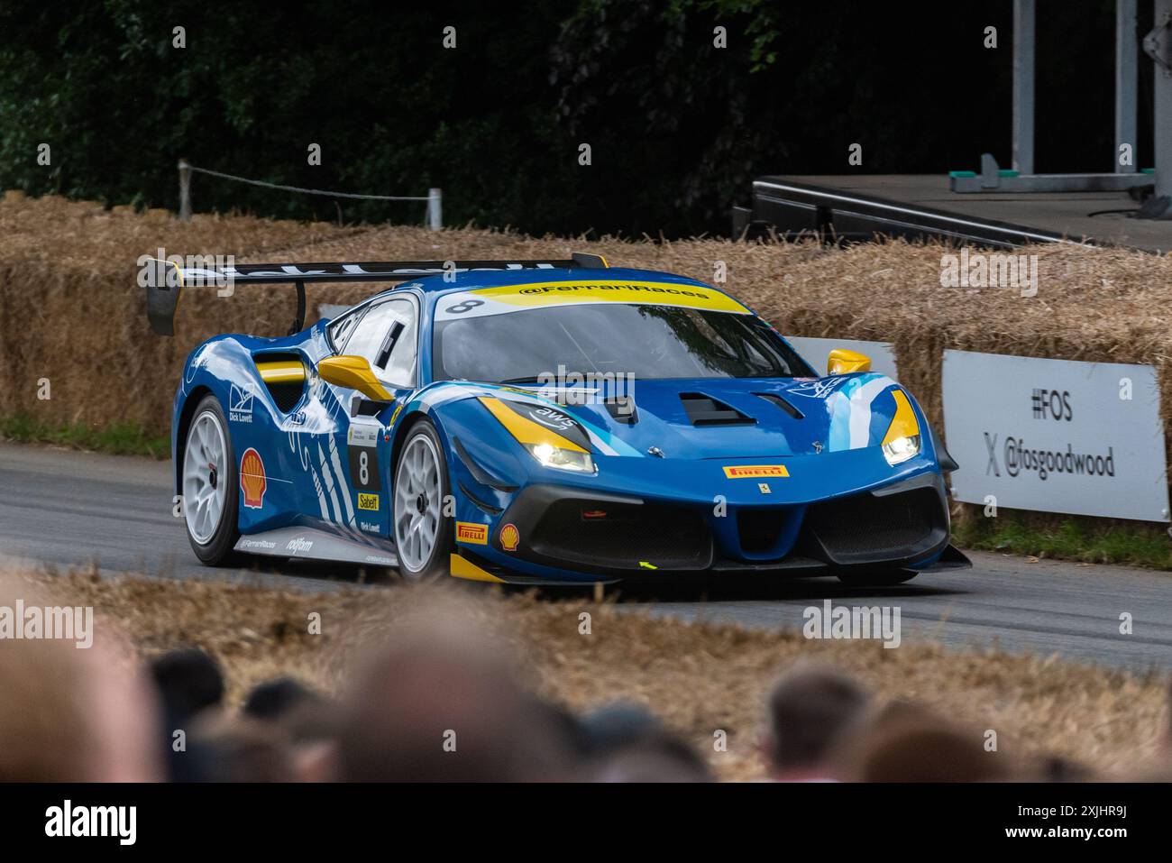 2019 Ferrari 488 Challenge Evo race car driving up the hill climb track ...