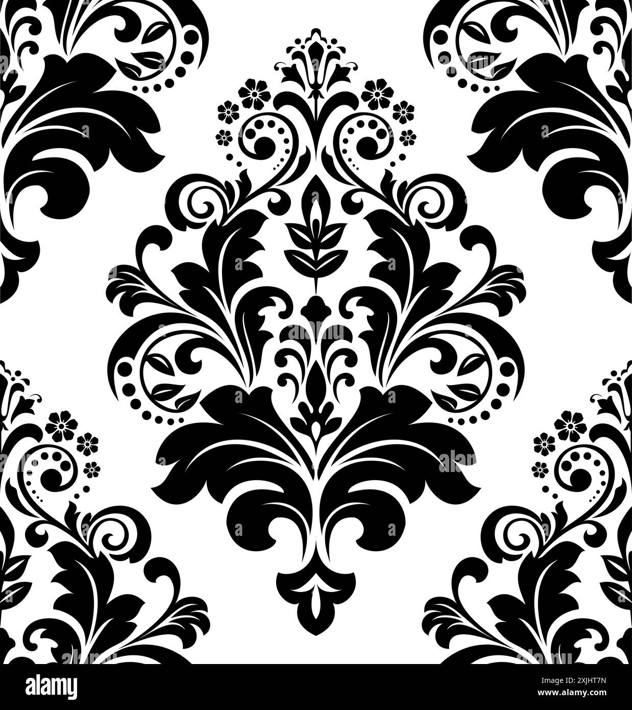 Damask seamless floral pattern. Royal wallpaper. Black flowers on a ...
