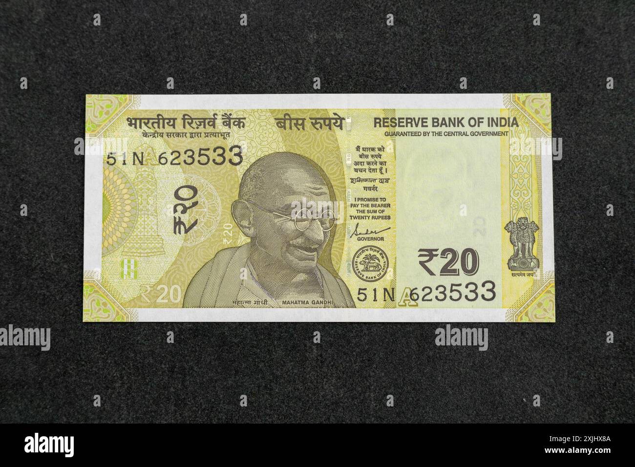 Indian 20 Rupees Banknote Front Side with Mahatma Gandhi Stock Photo ...