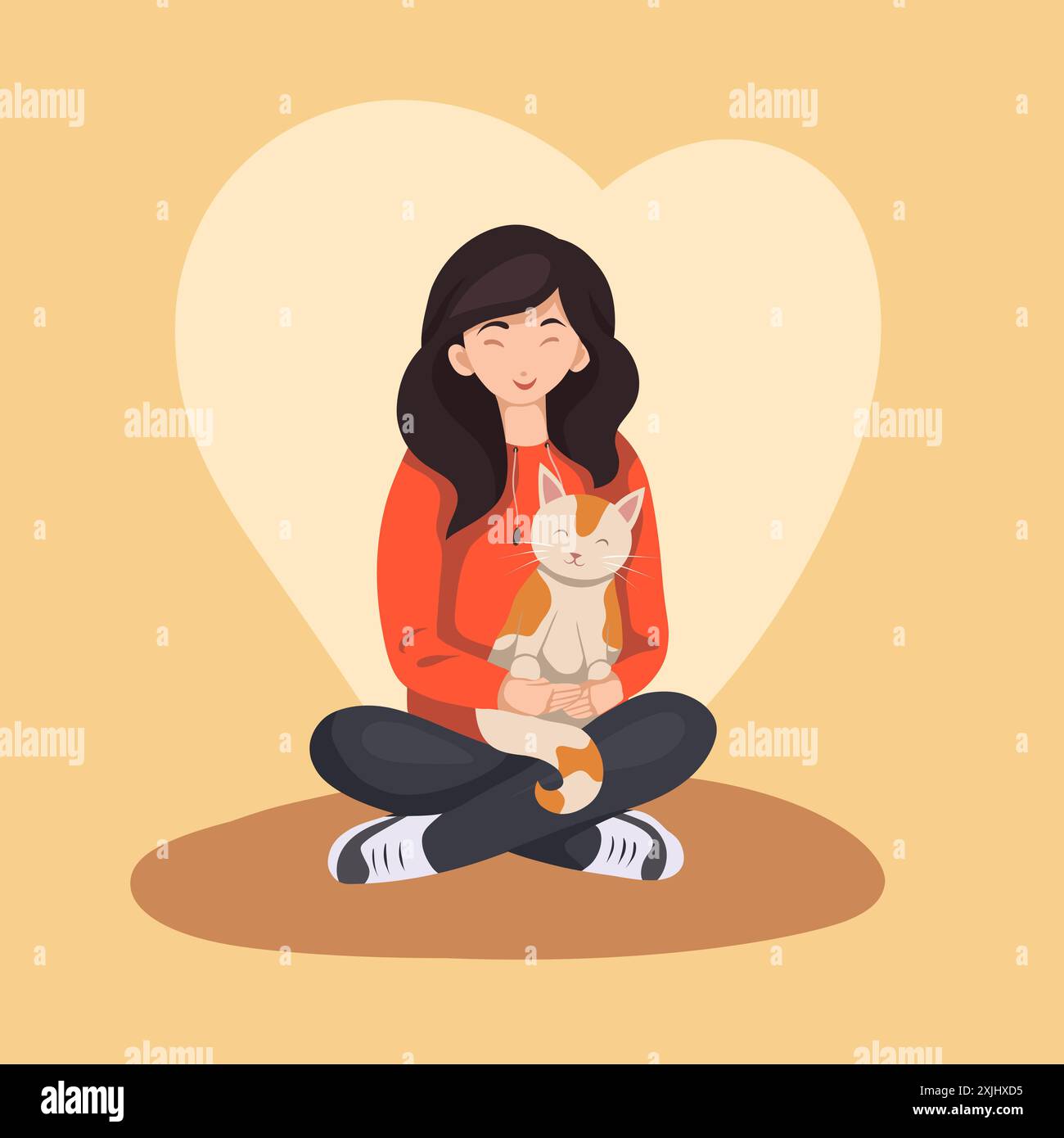 Vector flat illustration of a volunteer girl with a cat. Adoption of ...