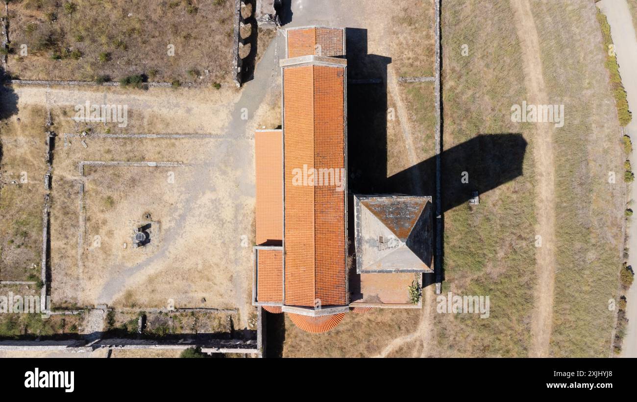 Aerial view of roof of the Basilica di Saccargia, a famous romanesque ...