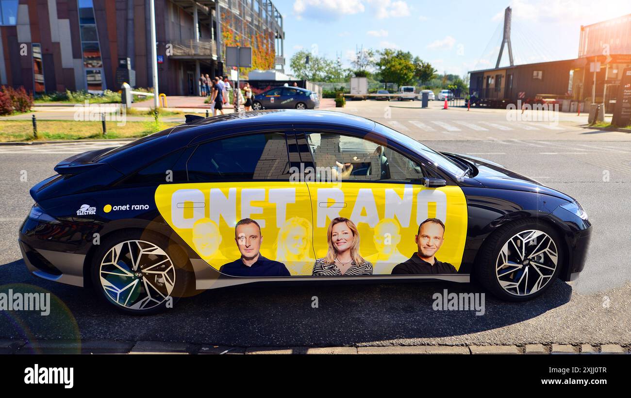 Warsaw, Poland. 9 July 2024. Onet.pl polish web portal logo on Hyundai ...
